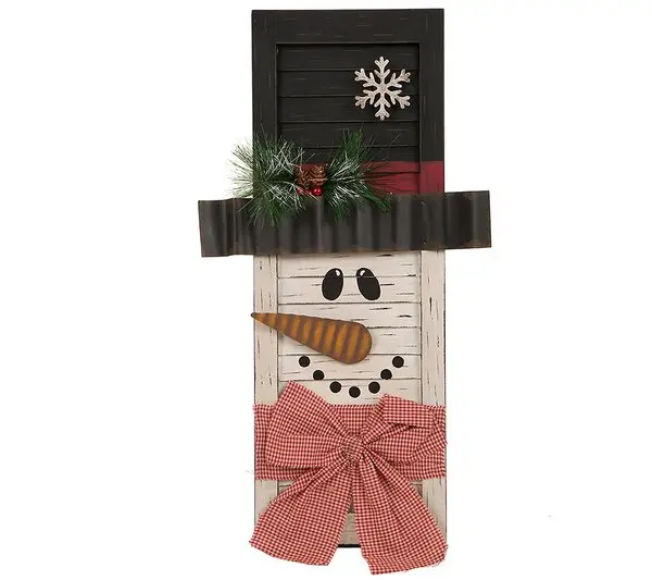 GLITZHOME Wooden Snowman Shutter Decorative Wal L/table Decor