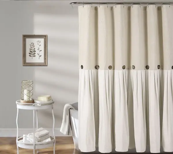 LUSH DECOR Linen Button Shower Curtain By
