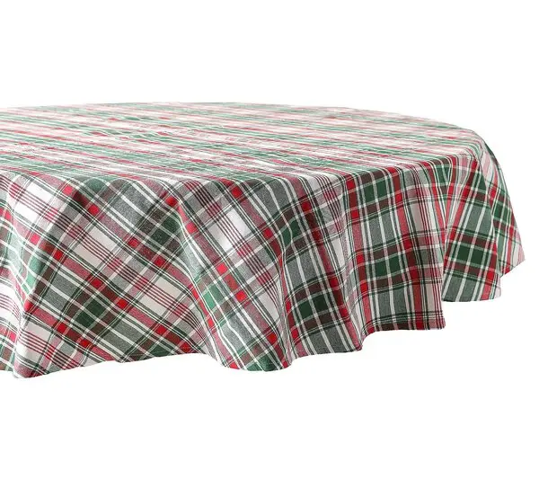 DESIGN IMPORTS Yuletide Plaid Tablecloth 70' Ro Und