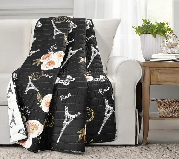 LUSH DECOR Vintage Paris Rose Butterfly Script Throw Lu Sh Decor