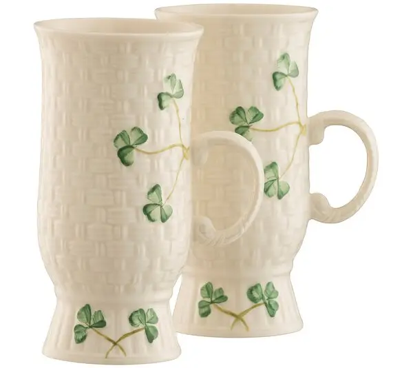 BELLEEK Classic Irish Set Of 2 Coffee Mugs