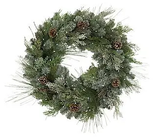 GERSON INTERNATIONAL 32'd Snowy Mixed Pine Wreath W/ Led Lights G Erson Co