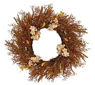 NORTHLIGHT Autumn Harvest Leaf Grass Wreath