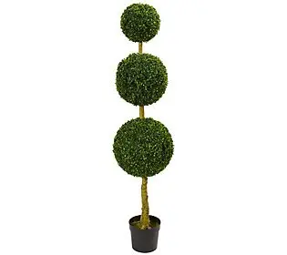 NEARLY NATURAL 5.5' Triple Ball Boxwood Topiary Tree By - One-color