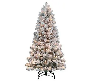 PULEO INTERNATIONAL Puleo Pre-lit 4.5' Flocked Virginia Pine Christ Mas Tree