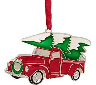 NORTHLIGHT 3.5' Red & Silver Pick-up Truck W/ C Rystal Ornament