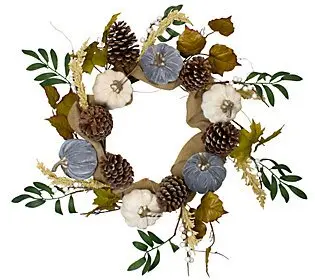 NORTHLIGHT Pumpkins Foliage Grapevine Thanksgiv Ing Wreath 24