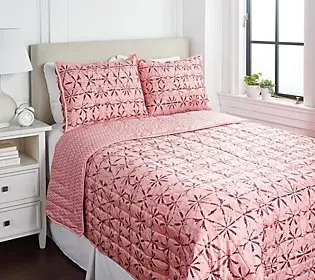 RM REBECCA MINKOFF Reversible 100% Cotton Quilt Set Fl/qn