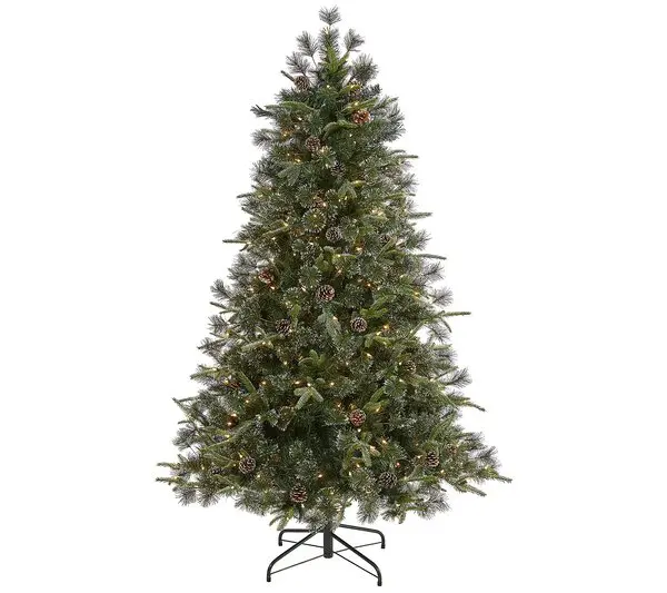NEARLY NATURAL 6' Lit Snowed Tipped Pine Christmas Tree Nea Rly Natural