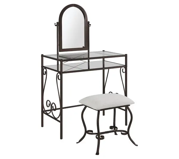 LINON Home Michelle Metal Scroll Vanity Set W/mirror & Stool