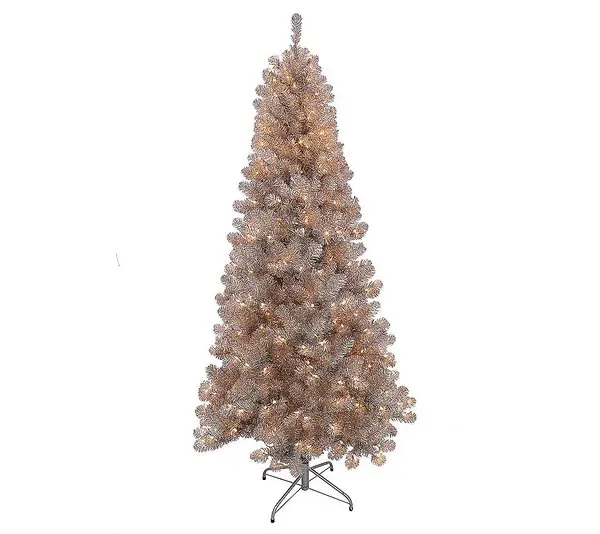 PULEO INTERNATIONAL 6.5' Rose Gold Tinsel Artificial Christmas Tree