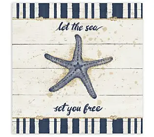 COURTSIDE MARKET Calm Seas Ii Gold Rope Border 16x16 Canvas