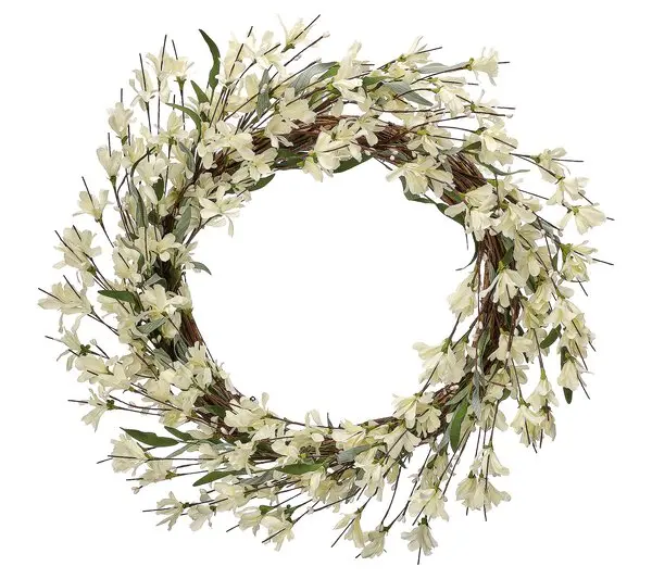 VALERIE PARR HILL Blanco Forsythia & Pip Berry Wreath 28' Vale Ie
