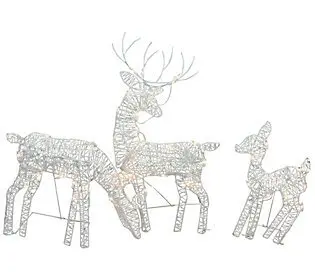 NORTHLIGHT Set-3 White Glittered Doe Fawn And Ndeer