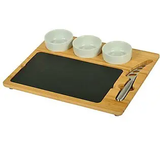 PICNIC AT ASCOT Bamboo & Slate Cheese Board W/ Bowls & Knife