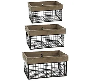 DESIGN IMPORTS Set Of 3 Assorted Farmhouse Bask Et