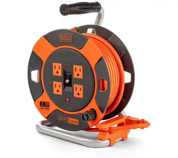 BLACK + DECKER Black+decker 50'retractable Extension Cord Reel W/4 Outlets