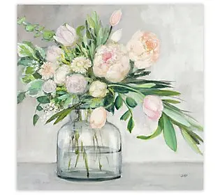 COURTSIDE MARKET Blushing Spring Bouquet Gray S Q 24x24 Canvas
