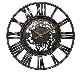 INFINITY Instruments Roman Gear Silver 15' Wall Clock