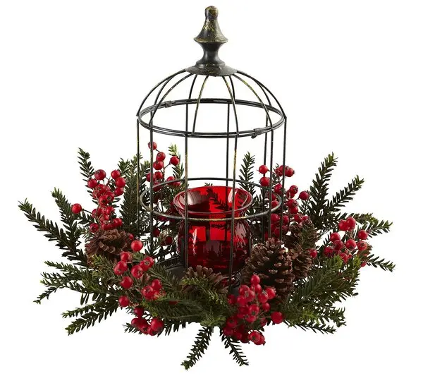 NEARLY NATURAL Pine Berry Birdhouse Candelabrum Nearly Natu Ral