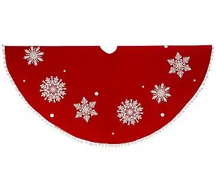 GERSON INTERNATIONAL 48-in D Velvet Pom Pom Snowflake Tree Skirt Erson Co