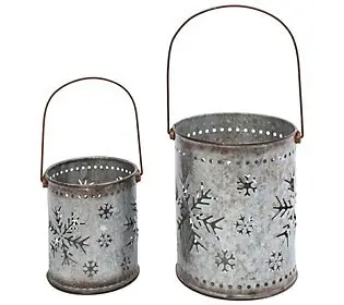 GERSON INTERNATIONAL Set Of 2 Metal Galvanized Snowflake Luminaries Y Gerson Co