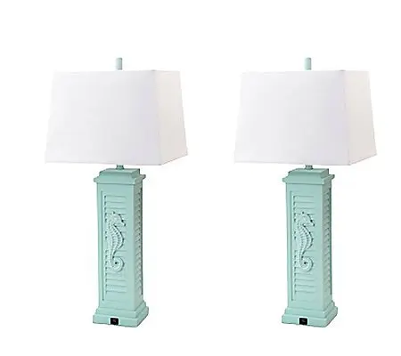 HOMEROOTS Set Of 2 Aqua Seahorse Shutter Base Table Lamps