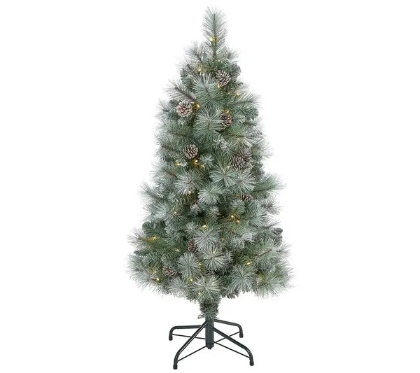 NEARLY NATURAL 4' Lit Frosted Mountain Pine Christmas Tree Arly Natural
