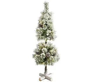 NEARLY NATURAL 3' Flocked Christmas Tree Topiary W/lights N Early Natural