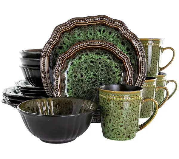 ELAMA Jade Waves 16-piece Stoneware Dinnerware Set