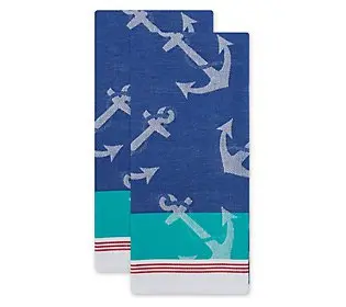 DESIGN IMPORTS Set Of 2 Anchors Away Jacquard K Itchen Towels