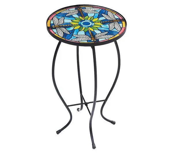 EVERGREEN Glass Table, Tiffany Inspired Dragonfly Ever Green