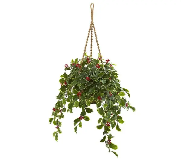 NEARLY NATURAL 40' Holly Hanging Basket Real Touch Nearly N Atural