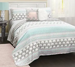LUSH DECOR Elephant Stripe 4-piece Twin Quilt Set Lush Ecor