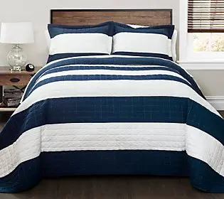 LUSH DECOR Navy/white Stripe 2-piece Twin Quilt Set Lus H Decor