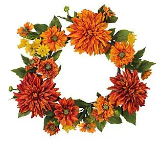 NORTHLIGHT Harvest Mums And Daisies Unlit Wreat H