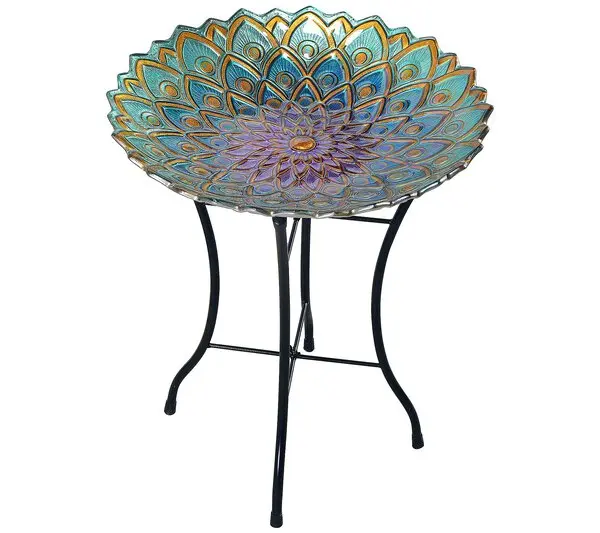 TEAMSON Handpainted Mosaic Flower Fusion G Ass Birdbath