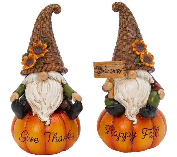 GERSON INTERNATIONAL Set Of 2 8.8-in Resin Harvest Gnomes On Pumpki Ns Gerson C