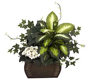 NEARLY NATURAL 20' African Violet & Mix Greens In Chest Nea Rly Natural