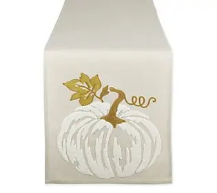 DESIGN IMPORTS 14'x70' White Pumpkin Embroidere D Table Runner