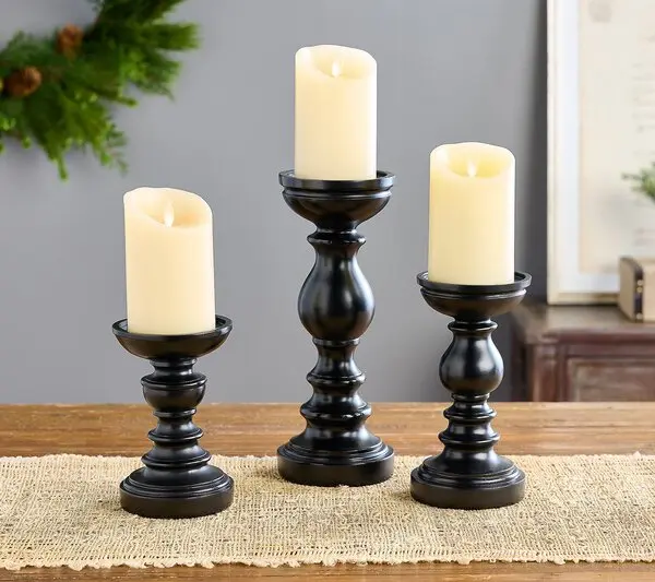 VALERIE PARR HILL Set-3 Wood-like Pedestal Candle Holders Valerie
