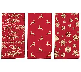 C&F HOME Set Of 3 Glistening Gold Printed Kitch En Towels