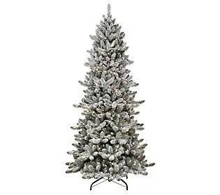 PULEO INTERNATIONAL Puleo 7.5' Slim Flocked Royal Majestic Spruce C Hristmas Tree