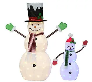 PULEO INTERNATIONAL Puleo 2-piece Lighted Snowmen Set W/100 White A D Blue Lights