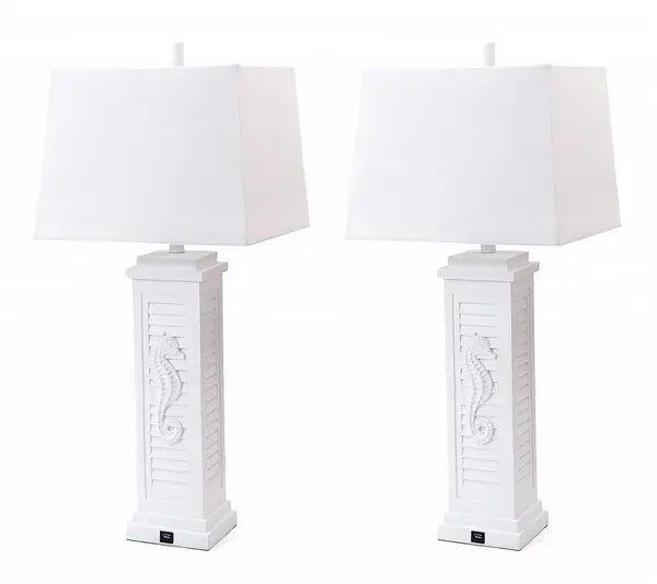 HOMEROOTS Set Of 2 White Seahorse Shutter Base Table Lamp S
