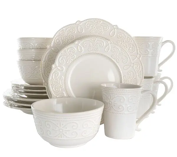 ELAMA 16-piece Embossed Scalloped Stoneware Dinnerware Set