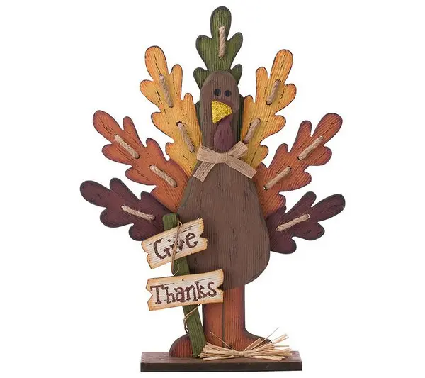 GLITZHOME Thanksgiving Harvest Table Top Turkey Sign