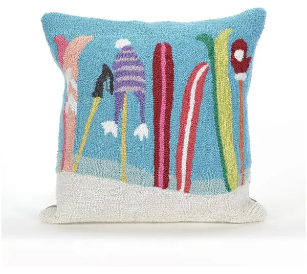 LIORA MANNE Frontporch Gone Skiing Pillow Blue18 Square