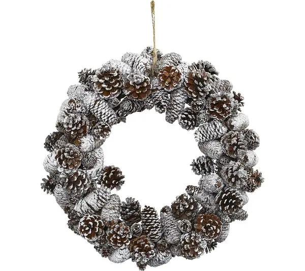 NEARLY NATURAL Snowy Pinecone Wreath By