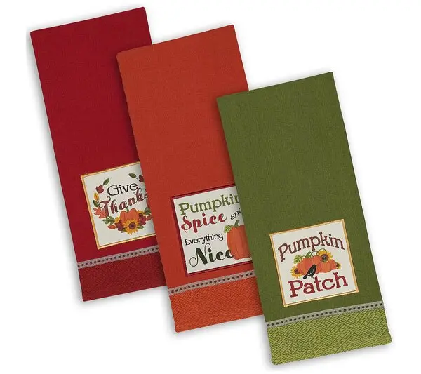 DESIGN IMPORTS Set Of 3 Country Pumpkin Kitchen Towels